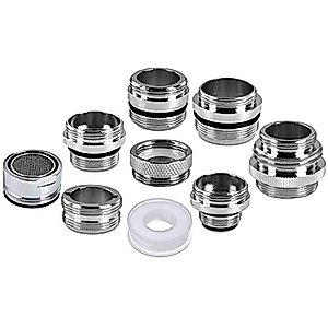 9 Pieces Faucet Adapter Kit, Brass Aerator Adapter Male Female Kitchen Sink Faucet Adapter to Garden Hose, Water Filter, Standard Hose via Diverter with Faucet Aerator and Thread Seal Tape