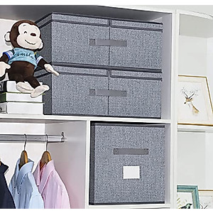 Onlyeasy Fabric Foldable Large Storage Boxes 2 Pack- Bins Cubes Dividers Containers Baskets Cloth Closet Shelf Cubby Bookcase Baby Organizer for Home with 2 Lids, 19.7"x16.5"x7.9", Grey, MNDLB50P2