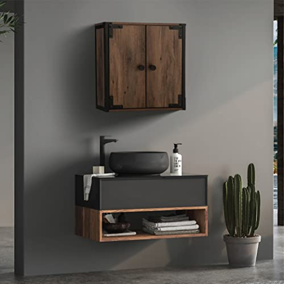 Landia Home Wall Mounted Bathroom Cabinet for Storage, Industrial Themed with a Steel Frame and Adjustable Shelf