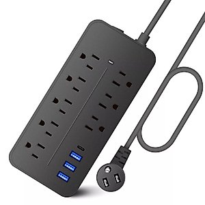 Power Strip Surge Protector with USB & USB C Type Charging Ports | 6ft Extension Cord | 8 AC Outlets | 3 USB A & 1 Type C Flat Plug | Mountable Design | 1700 Joules | FCC Listed