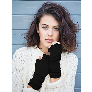 Pangda 2 Pairs Unisex Fingerless Gloves Half Finger Stretchy Knit Gloves Lengthen Wrist Mittens Winter Warm Gloves (Size 1, Black)
