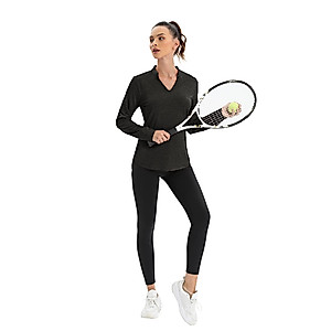 COOrun Long Sleeve Workout Shirts for Women Yoga Athletic Casual Tops Gym Running Breathable Shirt Quick Dry Black X-Large