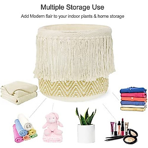 Heavenera 12 inch Round Cotton Storage Baskets Herringbone Bohemian Cotton Storage Baskets Collapsible Nursery Baskets Hand Woven Boho Baskets as Planters Storage (12inch, Zigzag,Beige)