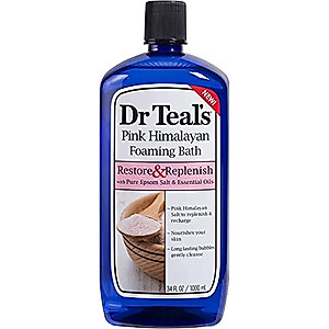 Dr. Teal's Pure Epsom Salt Foaming Bath Gift Set (2 Pack, 34 oz ea.) - Restore & Replenish Pink Himalayan and Glow & Radiance with Vitamin C & Citrus Essential Oils - Long Lasting Bubbles Nourish Skin