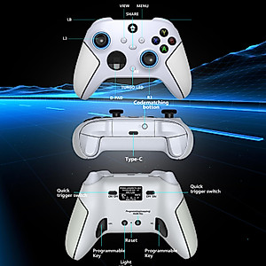 YUYIU Upgraded Wireless Controller with 7 Colors RGB Light for Xbox Controller, Xbox One Series X|S,Consoles,Steam PC Windows, Dual Vibration/Turbo/Programmable, with 3.5mm Audio Jack, 2.4GHZ Adapter