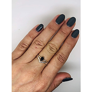 Black Onyx Ethnic Vintage Gipsy Pear Stone Ring 925 Sterling Silver Tribal Boho Chic (6)