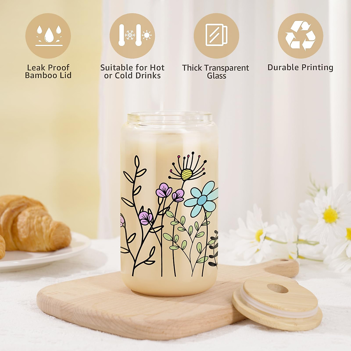 Coolife Teacher Cup, 16oz Glass Cups w/Lids Straws - Best Teacher Mothers Day Birthday Gifts, Teacher Appreciation Gifts for Women, Glass Tumbler Teachers Cups, Thank You Gifts for Teachers