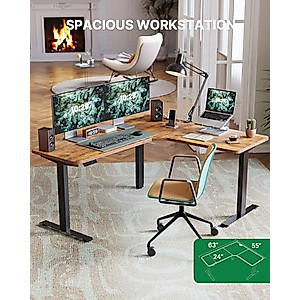 Marsail Corner Stand Up Desk Adjustable Height with 4-in 1 Electical Outlet, L Shaped Electric Standing Desk with Headphone Hook, Stand up Desk for Home Office Sturdy Writing Workstation Rustic