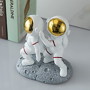 Banllis Space Theme Bookends for Shelves, Astronaut Moon Book Ends for Kids Room, Decorative Planet Book Stoppers to Hold Books Heavy Duty, Unique Boys and Girls Gift (Gray)