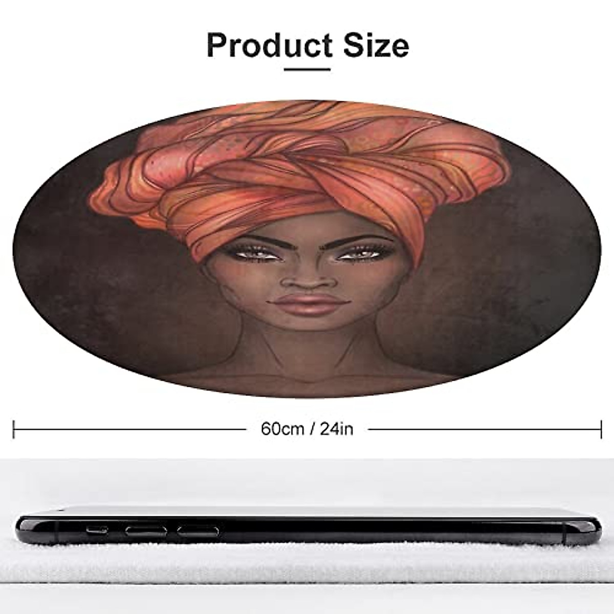 African Pretty Girl Round Area Rug Black Woman Circular Rug Circle Floor Carpet Non-Slip Absorbent Mat for Kitchen Living Room Bedroom Decoration