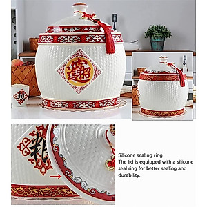 FORREC Rice Dispenser Large Capacity Ceramic Sealed Storage Tank Airtight Rice Bucket Grain Storage Bin Cereal Dispenser Container -21 * 24cm