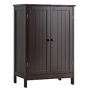 Tangkula Bathroom Floor Cabinet, Freestanding Storage Cabinet with Double Doors and Shelf, Modern Home Furniture, Wooden Home Organizer for Living Room, Bathroom Storage Cabinet, Brown