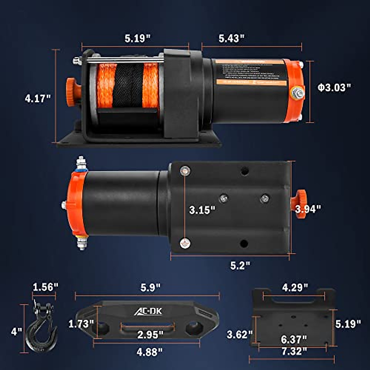 AC-DK 2500 lb ATV/UTV Winch Synthetic Rope Kits, 12V Winch with Wireless Remote for Off Road Trailer Boat RV Towing Winches, Waterproof Winch with Mounting Plate and Wired Remote