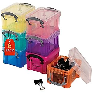 1InTheOffice Crayon Box, Stackable Crayon Storage Box, Plastic Container With Lids, 0.14 liter Crayon Box, Assorted Color, 6 Pack