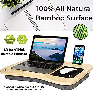Hultzzzy Bamboo Lap Desk Tray Table for 17" Laptops for Adults with Ipad and Tablet Stand and Foam Pillow for Bed, Couch, and Recliner