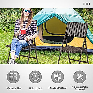 HAPPYGRILL Folding Rattan Chairs Outdoor Set of 2 Patio Rattan Wicker Bistro Chairs with Weather-Resistant PE Rattan and Anti-Rust Steel Frame