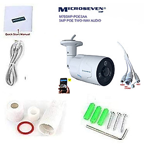 MICROSEVEN Open Source UltraHD 5MP 2560x1920 PoE Two-Way Talk,Alexa,Wide Angle,256GB SD Slot,Outdoor Night Vision Bullet Security Waterproof IP Camera,Human Motion Detection,FTP,Cloud,Web GUI,Apps+VMS