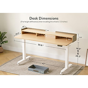 Claiks Standing Desk with Drawers, Adjustable Stand Up Electric Standing Desk Adjustable Height, Sit Stand Desk with Storage Shelf and Splice Board, 59 Inch, Natural
