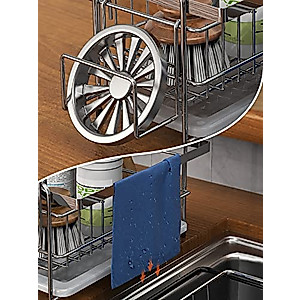 FixOwl Sink Caddy Kitchen Sink Organizer Sponge Holder for Kitchen Sink Non-Slip Countertop Organizer SUS304 with Removable Tray, Silver