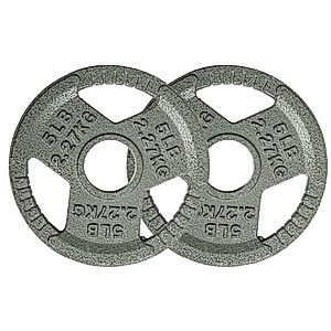 HULKFIT 2” Olympic Grip Cast Iron Enamel Coated Weight Plates for Strength Training Workout Equipment - 5 lbs Pair