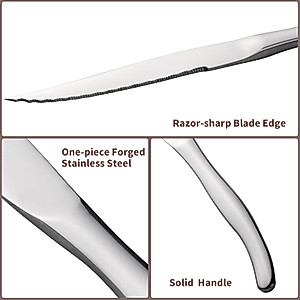 Alata 8-Piece Steak Knives Set, Stainless Steel Steak Knife set with Serrated Edge, Razor-Sharp, One-piece Forged Construction, Dishwasher Safe