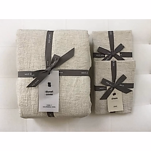 West Elm European Flax Linen Mini Waffle Duvet Cover King & Two Euro Shams ~Natural Flax~