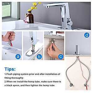 Automatic Sensor Touchless Bathroom Sink Faucet with Hole Cover Plate, Chrome Vanity Faucets, Hands-Free Bathroom Water Tap with Control Box and Temperature Mixer, Easy Installation (Silver)