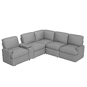 Ball & Cast 104" Power Recliner Corner Sofa with USB Ports & Power Socket,Home Theater Adjustable Couch W/Storage& Cup Holders,L-Shaped Cozy Sectional Furniture Set for Living Room Large Space,Grey