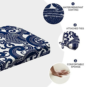 LOVTEX Outdoor Chair Cushions Set of 4, Outdoor Patio Chair Cushions with Ties,Waterproof Chair Cushions for Outdoor Furniture, 17 x 16 x 2 inch, Blue Carp