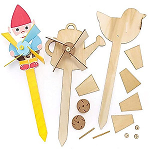 Baker Ross FE516 in The Garden Wooden Windmill Kits - Pack of 4, for Kids Arts and Crafts Projects, Wooden Crafts for Children to Decorate, Personalize and Display