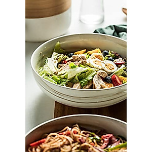 LAUCHUH 11 inch Large Serving Bowls, Salad Bowls Pocerlain Serving Dishes for Entertaining, 3.2 Quarts Large Stackable Bowl Set of 2 for Pasta, Fruit, Snack,Brown