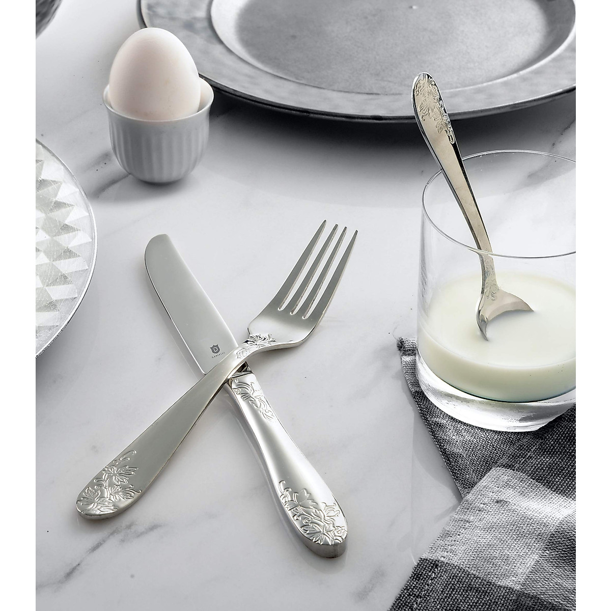 DANIALLI Modern Silverware Set - 18/10 Stainless Steel Flatware Set for Elegant Dining - Dishwasher Safe Cutlery Set (Imperial 60-Piece, Floral)