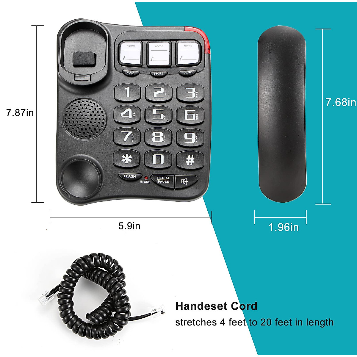 Large Button Phone for Seniors, Amplified Corded Phone with Speakerphone for Elderly Home Landline Phones, No Need to use Batteries,with Loud Ringer, One-Touch Dialing…