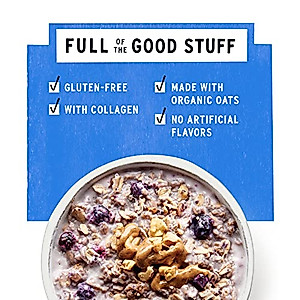 Purely Elizabeth, Blueberry Walnut, Superfood Oatmeal Pouch 8oz (8oz Bag), Collagen, Gluten-Free, Organic Oats