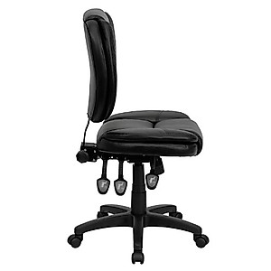 Flash Furniture Caroline Mid-Back Black LeatherSoft Multifunction Swivel Ergonomic Task Office Chair with Pillow Top Cushioning