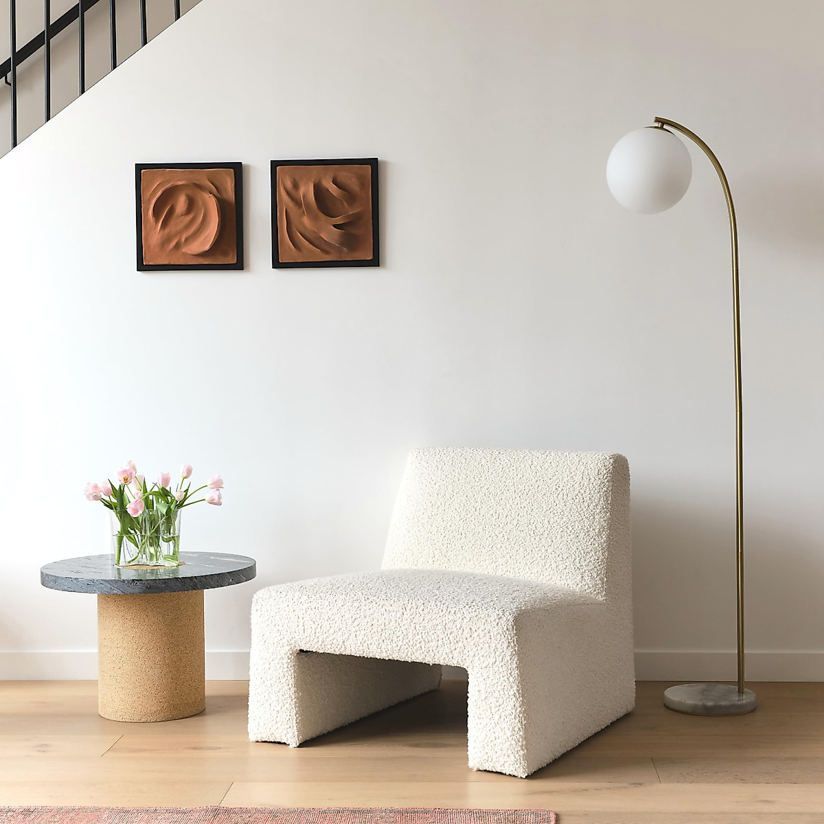 Brightech Luna Drop LED Floor Lamp, Frosted Glass Globe Arcing Living Room Lamp, Mid-Century Modern Standing Lamp for Living Rooms, Boho Rustic Indoor Tall Lamp for Bedrooms & Offices - Brass