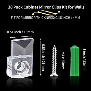Qjaiune 20 Pack Mirror Holder Clips for Walls, Clear Retainer Clips Cabinet Glass Holder Clip, Wall Mirror Mount Kit Frameless Mirror Hanging Hardware for Vanity Mirror Window Screen (Classic Style)