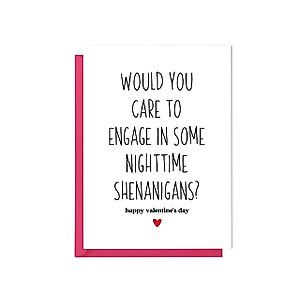 Funny Valentine's Day Card - Would You Care To Engage In Some Nighttime Shenanigans - Card for Husband, Naughty Valentine Card for Her