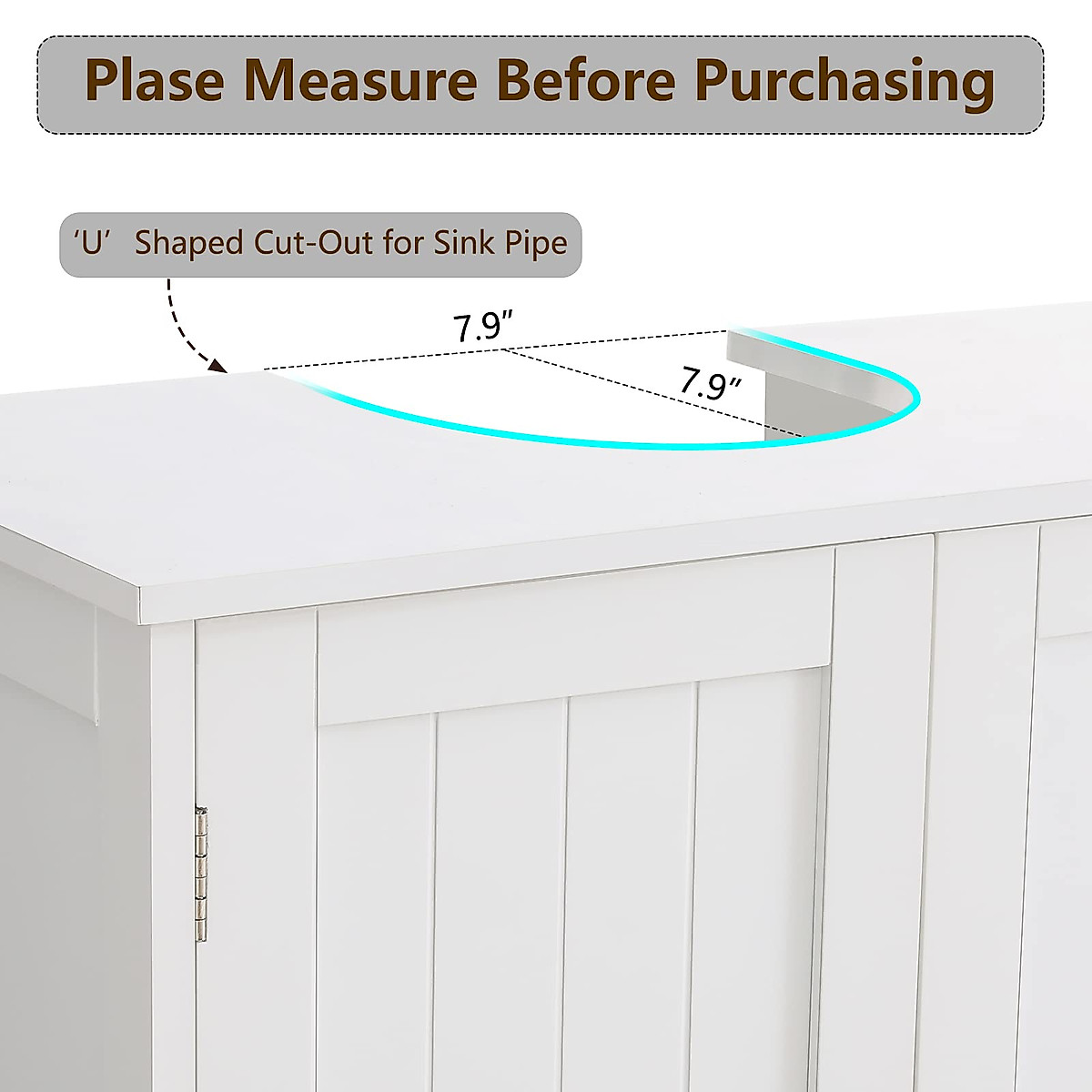 Iwell Pedestal Sink Storage Cabinet with 2 Doors and Shelf, Under Sink Cabinet, Bathroom Sink Cabinet with U-Shape, White