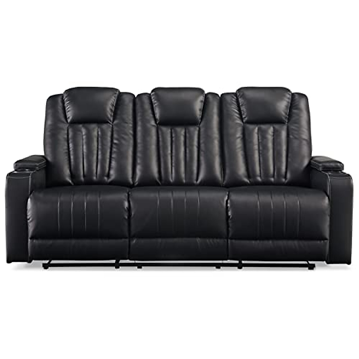 Signature Design by Ashley Center Point Contemporary Faux Leather Tufted Reclining Sofa with Drop Down Table, Black