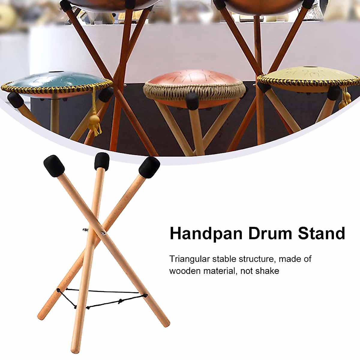 EMVANV Handpan Drum Stand, Solid Wood Adjustable Triangular Extendable Snare Holder Bracket Drum Stand(as Shown)