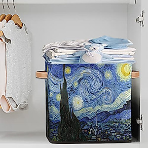 Starry Sky Large Collapsible Storage Bins,Art Decorative Canvas Fabric Storage Boxes Organizer with Handles,Cube Square Baskets Bin for Home Shelves Closet Nursery Gifts