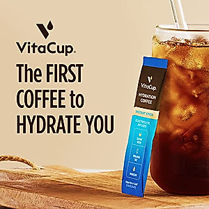 VitaCup Hydration Coffee Packets, The First Coffee That Hydrates You w/ Electrolytes, Coconut Water, Pink Himalayan Salt, Magnesium, Medium Roast, Instant Coffee in Single Serve Sticks, 18 Ct