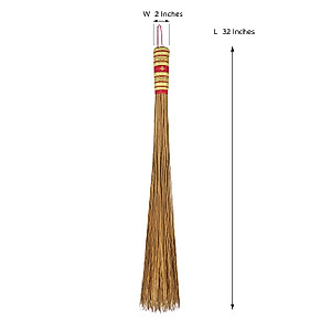 1 Piece of 32 inch Multi-Surface Sturdy Outdoor Authentic Coconut Leaf Broom Asian Heavy Duty Broom Thai Natural Coconut Leaf Broom (Country Rustic)