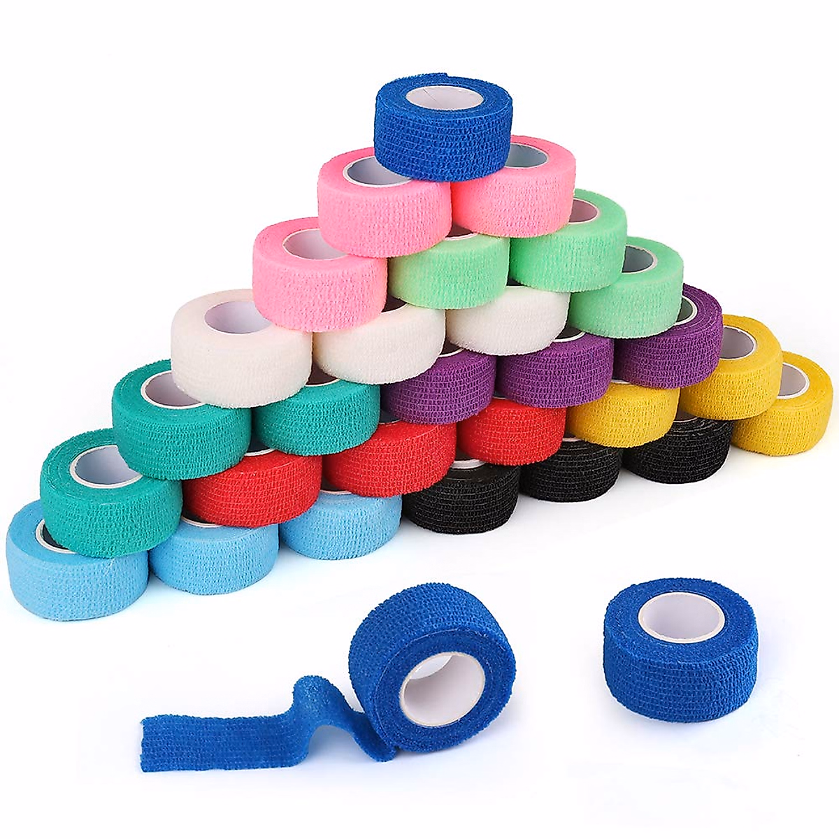 LotFancy Self Adhesive Bandage Wrap, 30 Pack 1 inch x 5 Yards Self Adherent Wrap, First Aid Athletic Tape, Cohesive Bandage, Sports Tape, Medical Supplies for Finger, Ankle, Wrist Sprains &Swelling