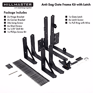 HILLMASTER Anti Sag Gate Frame Kit Gate Corner Brace Bracket Heavy Duty Adjustable Gate Hardware with Gate Latch for Wooden Fences,Driveway Gates,Shed Doors,Corral Gates,Wood Windows