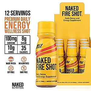 Naked Fire Shot - Natural Energy Shots, Ginger Root, Raw Apple Cider Vinegar, Organic Ginseng & Ashwagandha, Detox, Energy Wellness Shots - 2.5oz, 12 Pack