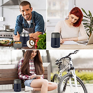 FEWOO Food Thermos - 20oz Vacuum Insulated Soup Container, Stainless Steel Lunch box for Kids Adult, Leak Proof Food Jar with Folding Spoon for Hot or Cold Food (Midnight Blue)
