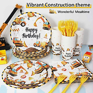 Lopeastar 127Pcs Construction Birthday Party Supplies Plates Set, Construction Party Decorations Excavator Plates Napkins Cups Forks Tablecloth and Happy Birthday Banner for 25 Guests