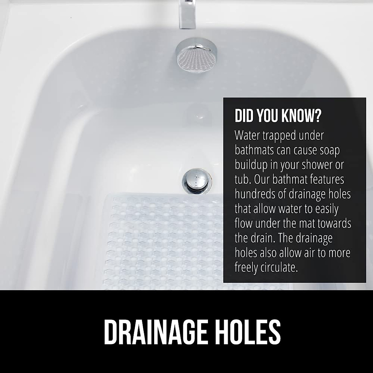 Gorilla Grip Patented Shower and Bath Mat, 35x16, Machine Washable Bathtub Mats, Extra Large Tub with Drain Holes and Suction Cups to Keep Floor Clean, Soft on Feet, Bathroom Accessories, Clear